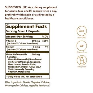 Solgar Ester-C Plus 500 mg Vitamin C with Citrus Bioflavonoids - 90 Capsules - Gentle & Non Acidic, Well Retained - 24-Hour Immune Support - Non-GMO, Gluten Free - 90 Servings