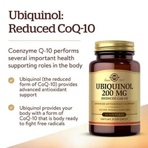 Solgar Ubiquinol 200 mg (Reduced CoQ-10), 30 Softgels - Promotes Heart & Brain Function - Supports Healthy Aging - Coenzyme Q10 - Ubiquinone Supplement - Gluten Free, Dairy Free - 30 Servings