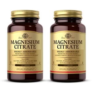 solgar magnesium citrate, 120 tablets – pack of 2 – promotes healthy bones, supports nerve & muscle function – highly absorbable – non-gmo, vegan, gluten free, dairy free, kosher – 120 total servings