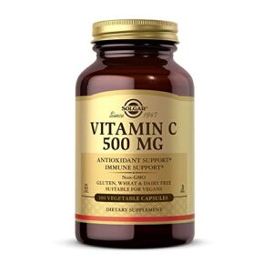 solgar vitamin c 500 mg, 100 vegetable capsules – antioxidant & immune support – overall health – supports healthy skin & joints – non gmo, vegan, gluten free, kosher – 100 servings