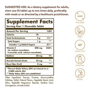 Solgar Vitamin C 500 mg Chewable Tablets, Orange Flavor - 90 Count - Antioxidant & Immune Support - Supports Healthy Skin & Joints - Non GMO, Vegan, Gluten Free, Kosher - 90 Servings