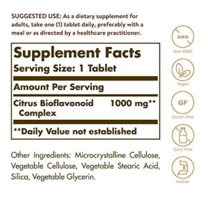 Solgar Citrus Bioflavonoid Complex 1000 mg, 250 Tablets - Antioxidant Support - Promotes Optimal Health - Non-GMO, Vegan, Gluten Free, Dairy Free, Kosher - 250 Servings