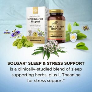 Solgar Sleep & Stress Support, 60 Vegetable Capsules – Melatonin-Free – Helps Relax & Calm You – Fall Asleep Quickly – Improve Sleep Quality – With Valerian, Passionflower & Hops, Non-GMO, 30 servings