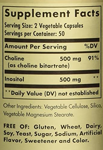 Solgar Choline/inositol 500 Mg/500 Mg, 100 Vegetable Capsules - 50 Servings, 100 Count (Pack of 12)