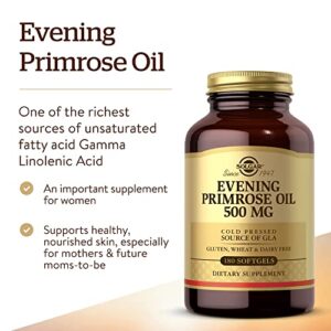 Solgar Evening Primrose Oil 500 mg, 180 Softgels - Promotes Healthy Skin & Cardiovascular Health - Nutritional Support for Women - Gluten Free, Dairy Free - 180 Servings