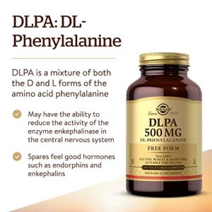 Solgar DLPA 500 mg, 100 Vegetable Capsules - Free Form DL-Phenylalanine - Supports Central Nervous System - Vegan, Gluten Free, Dairy Free, Kosher - 100 Servings