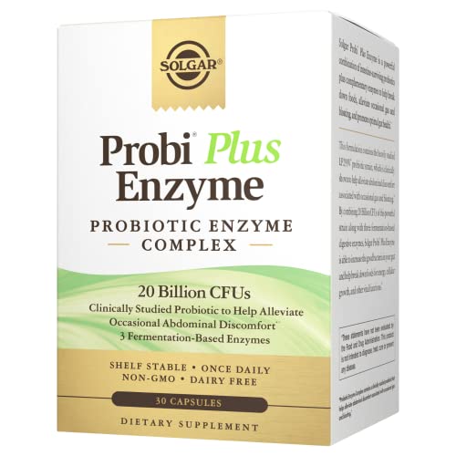 Solgar Probi Plus Enzyme Complex, 30 Capsules - 20 Billion CFU Probiotic Plus Enzymes - Once Daily - Clinically-Studied to Alleviate Occasional Gas & Bloating - Non-GMO & Dairy Free, 30 Servings