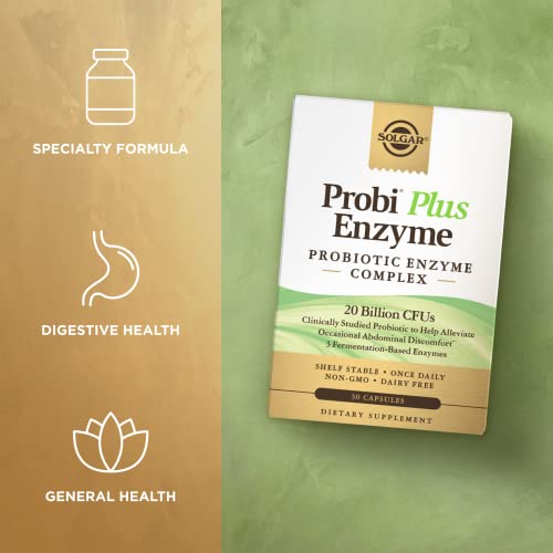 Solgar Probi Plus Enzyme Complex, 30 Capsules - 20 Billion CFU Probiotic Plus Enzymes - Once Daily - Clinically-Studied to Alleviate Occasional Gas & Bloating - Non-GMO & Dairy Free, 30 Servings