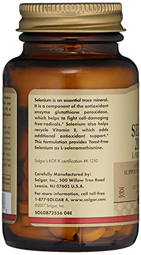 Solgar Yeast-free Selenium 200 Mcg, 100 Tablets - Supports Antioxidant and Immune System 100 Servings, 100 Count (Pack of 12)