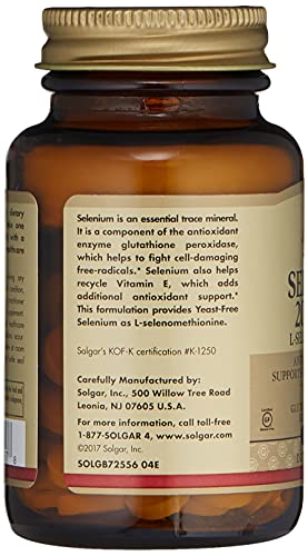 Solgar Yeast-free Selenium 200 Mcg, 100 Tablets - Supports Antioxidant and Immune System 100 Servings, 100 Count (Pack of 12)