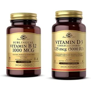 solgar vitamin b12 1000 mcg, 250 nuggets – supports production of energy, red blood cells – healthy with vitamin d3 (cholecalciferol) 125 mcg (5,000 iu) vegetable capsules – 240 count