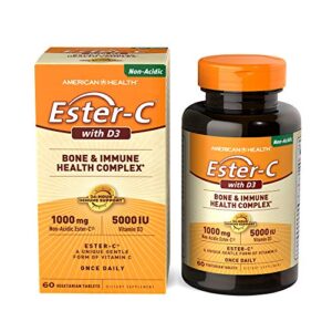 american health esterc with d3 bone immune complex vegetarian tablets 24hour immune support 1000 mg esterc 5000 iu vitamin d3 nonacidic vitamin c servings, 60 count