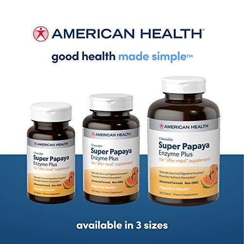 American Health Super Papaya Digestive Enzyme Plus Chewable Tablets, 400 Count