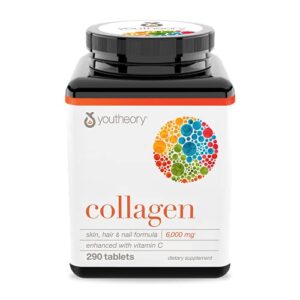 youtheory collagen with vitamin c, advanced hydrolyzed formula for optimal absorption, skin, hair, nails and joint support, 290 supplements