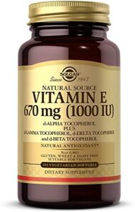 solgar vitamin e 670 mg (1000 iu), 100 vegetarian softgels – natural antioxidant, skin & immune system support – naturally-sourced vitamin e – non-gmo, vegan, gluten free, dairy free – 100 servings