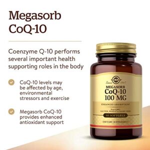 Solgar Megasorb CoQ-10 100 mg, 60 Softgels - Supports Heart Function & Healthy Aging - Coenzyme Q10 Supplement - Enhanced Absorption - Non-GMO, Gluten Free, Dairy Free - 60 Servings