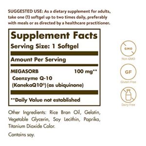 Solgar Megasorb CoQ-10 100 mg, 60 Softgels - Supports Heart Function & Healthy Aging - Coenzyme Q10 Supplement - Enhanced Absorption - Non-GMO, Gluten Free, Dairy Free - 60 Servings