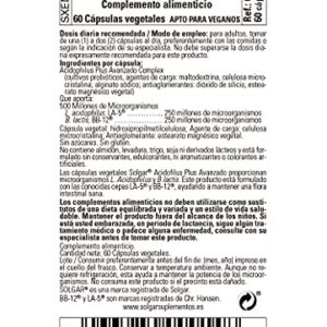 Solgar Advanced Acidophilus Plus, 60 Vegetable Capsules - Supports Healthy Intestinal Flora - 500 Million Microorganisms Per Serving - Gluten & Dairy Free - Vegetarian - 60 Servings