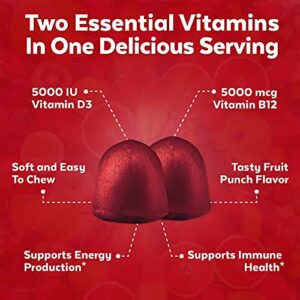 Vitamin B12 5000mcg and Vitamin D3 5000 IU Gummies, 60 Count | Delicious Fruit Punch Flavor, Vitamin D and Methyl B12 Vitamins for Energy and Immune Support