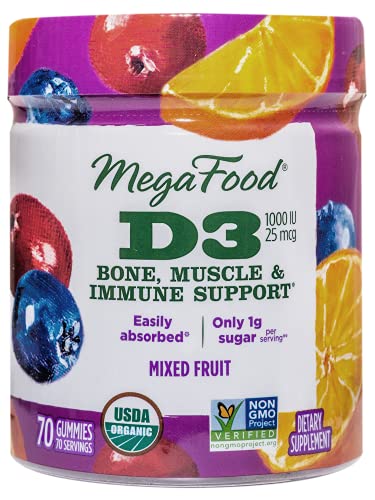 ​MegaFood D3 1000 IU (25 mcg) Gummy - Vitamin D Supplement for Bone, Muscle & Immune Support - Non-GMO, Gluten-Free - Mixed Fruit - 70 Count