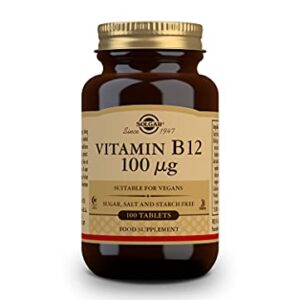 Solgar Vitamin B12 100 mcg, 100 Tablets - Energy Metabolism, Heart Health, Healthy Nervous System - Non-GMO, Vegan, Gluten Free, Dairy Free, Kosher, Halal - 100 Servings