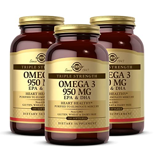 Solgar Triple Strength Omega-3 950 mg, 100 Softgels - 3 Pack - Supports Cardiovascular, Joint, Skin & Heart Health - Essential Fatty Acids - Non GMO, Gluten Free, Dairy Free - 100 Servings per Pack