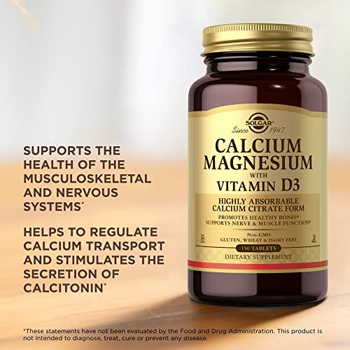 Solgar Calcium Magnesium with Vitamin D3 - 150 Tablets, Pack of 2 - Promotes Healthy Bones, Supports Nerve & Muscle Function - Non-GMO, Gluten Free, Kosher - 60 Total Servings