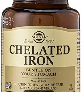 Solgar Chelated Iron, 100 Tablets - Highly Absorbable Iron - Gentle on Your Stomach - Cardiovascular Support - Vegan, Gluten Free, Dairy Free, Kosher - 100 Servings