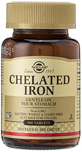 Solgar Chelated Iron, 100 Tablets - Highly Absorbable Iron - Gentle on Your Stomach - Cardiovascular Support - Vegan, Gluten Free, Dairy Free, Kosher - 100 Servings