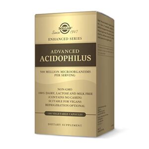 solgar advanced acidophilus, 100 vegetable capsules – supports healthy intestinal flora – 500 million microorganisms per serving – gluten & dairy free – vegetarian – 100 servings