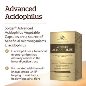 Solgar Advanced Acidophilus, 100 Vegetable Capsules - Supports Healthy Intestinal Flora - 500 Million Microorganisms Per Serving - Gluten & Dairy Free - Vegetarian - 100 Servings