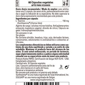 Solgar L-Theanine 150 mg, 60 Vegetable Capsules - Mood Support - Promotes Relaxation - Vegan, Gluten Free, Dairy Free, Kosher - 60 Servings