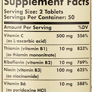 Solgar B-Complex with Vitamin C Stress Formula, 100 Tablets - Energy Metabolism - Nervous System & Immune Support - Non-GMO, Vegan, Gluten Free, Dairy Free, Kosher, Halal - 50 Servings