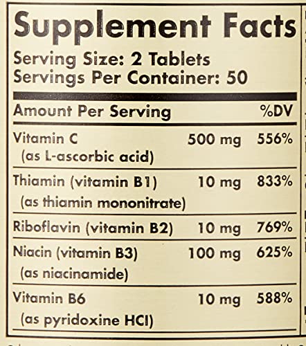 Solgar B-Complex with Vitamin C Stress Formula, 100 Tablets - Energy Metabolism - Nervous System & Immune Support - Non-GMO, Vegan, Gluten Free, Dairy Free, Kosher, Halal - 50 Servings