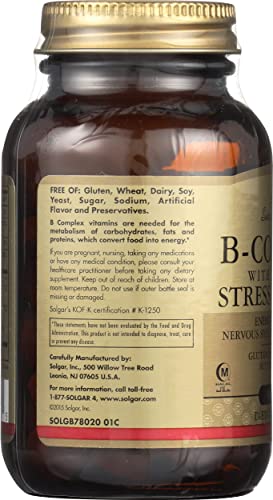 Solgar B-Complex with Vitamin C Stress Formula, 100 Tablets - Energy Metabolism - Nervous System & Immune Support - Non-GMO, Vegan, Gluten Free, Dairy Free, Kosher, Halal - 50 Servings