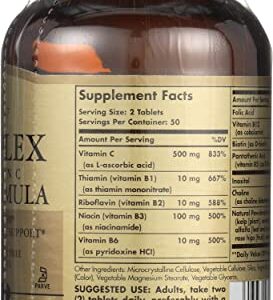 Solgar B-Complex with Vitamin C Stress Formula, 100 Tablets - Energy Metabolism - Nervous System & Immune Support - Non-GMO, Vegan, Gluten Free, Dairy Free, Kosher, Halal - 50 Servings