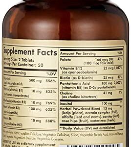 Solgar B-Complex with Vitamin C Stress Formula, 100 Tablets - Energy Metabolism - Nervous System & Immune Support - Non-GMO, Vegan, Gluten Free, Dairy Free, Kosher, Halal - 50 Servings