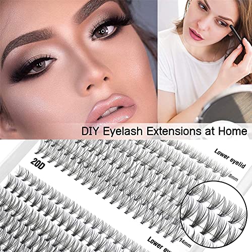 240 PCS Lash Clusters DIY Eyelash Extension 10D/20D Cluster Lashes C Curl 8-16mm Individual Eyelashes Cluster Lashes Wisps Reusable Mini Eyelash Cluster Eyelash Extensions at Home (10D/20D C 8-14mm)