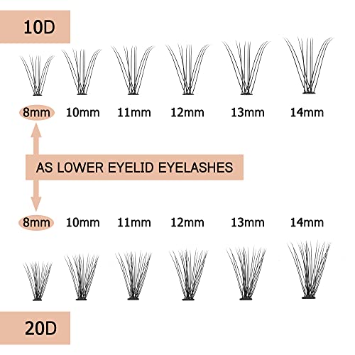 240 PCS Lash Clusters DIY Eyelash Extension 10D/20D Cluster Lashes C Curl 8-16mm Individual Eyelashes Cluster Lashes Wisps Reusable Mini Eyelash Cluster Eyelash Extensions at Home (10D/20D C 8-14mm)