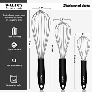 Stainless Steel Wire Whisk Set - 3 Packs Balloon Whisk, Thick Wire Wisk ＆ Strong Handles, Egg Frother for Cooking, Blending, Whisking, Beating and Stirring (8.5"+10"+11")