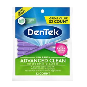 dentek slim brush advanced clean interdental cleaners, extra tight, 32 count