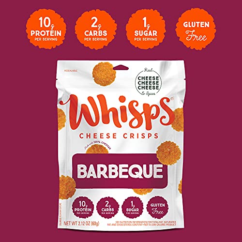 Whisps Cheese Crisps - Parmesan, Asiago, Tomato Basil, BBQ, & Cheddar Cheese Snacks, Keto Snacks, 21-29g of Protein Per Bag, Low Carb, Gluten & Sugar Free, Great Tasting Healthy Snack, All Natural Cheese Crisps - Variety, 2.12 Oz (Pack of 5)