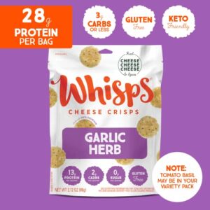 Whisps Cheese Crisps - Parmesan, Asiago, Tomato Basil, BBQ, & Cheddar Cheese Snacks, Keto Snacks, 21-29g of Protein Per Bag, Low Carb, Gluten & Sugar Free, Great Tasting Healthy Snack, All Natural Cheese Crisps - Variety, 2.12 Oz (Pack of 5)