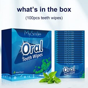 MySmile 100pcs Teeth Wipes Disposal Finger Brush Deep Cleaning Teeth Wipes Oral Brush Up Tooth Wipes ​for Teeth Cleaning Mint Flavor