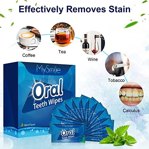 MySmile 100pcs Teeth Wipes Disposal Finger Brush Deep Cleaning Teeth Wipes Oral Brush Up Tooth Wipes ​for Teeth Cleaning Mint Flavor