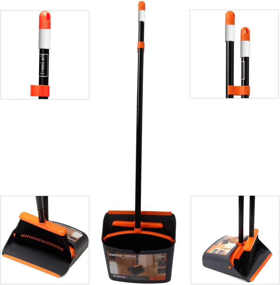 Broom and Dustpan/Dustpan with Broom Combo with 52" Long Handle for Home Kitchen Room Office Lobby Floor Use Upright Stand Up Broom and Dustpan Set for Home