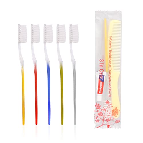 fafortune 20pcs Disposable Toothbrushes with Toothpaste and Comb for Homeless Individually Wrapped-Suitable for Hotel,Air Bnb,Shelter/Homeless/Nursing Home/Charity（20 pcs）