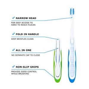 Lingito Travel Toothbrush, On The Go Folding Feature, Medium Bristle Brushes (3 Pack)