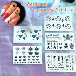 Press on Nails and Lashes Kit, ALPHONSE 24Pcs Long Coffin Fake Nails with Tattoo, Fluffy Wispy Lashes Natural Look False Eyelashes Pack