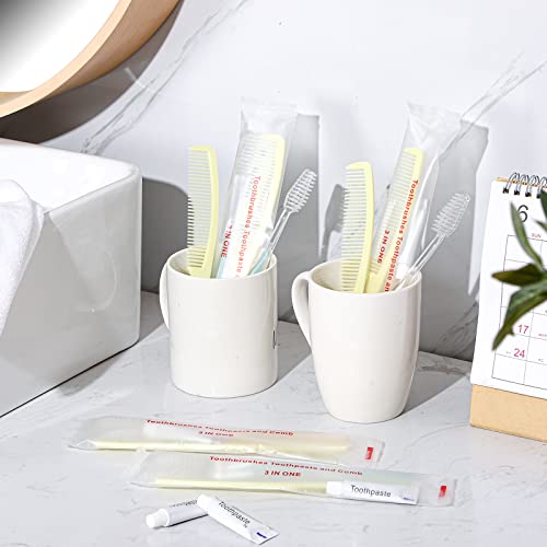 Disposable Toothbrushes with Toothpaste and Comb 3 in One Individually Wrapped 2 Colors Travel Toothbrushes Bulk for Hotels Homestays Charities Shelters Nursing Homes Homeless (60)